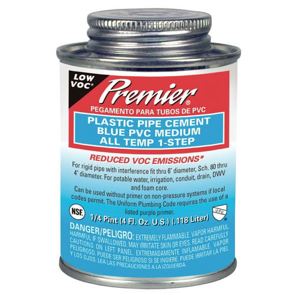 PREMIER CEMENT PVC ALL TEMPERATURE ONE STEP BLUE 1/2 PINT per 8 Each ...