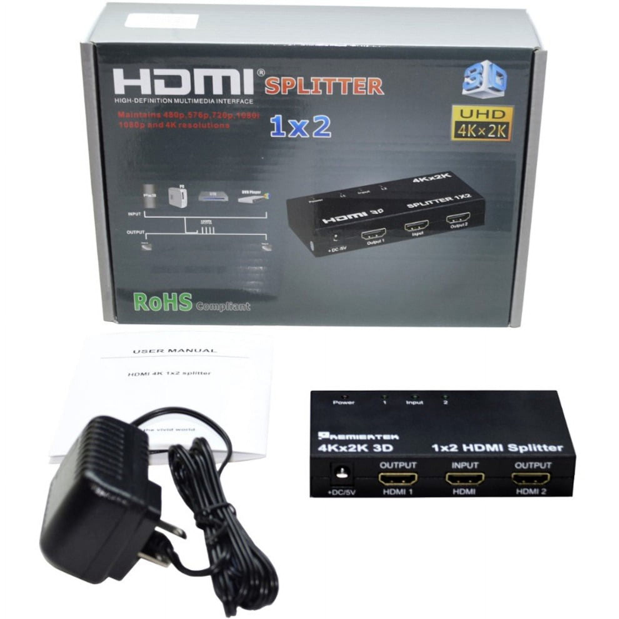 PREMIERTEK HDMI14B-SP2 HDMI 1.4B 2PORT SPLITTER 3D HDCP1.4 4K2K-30HZ - Walmart.com
