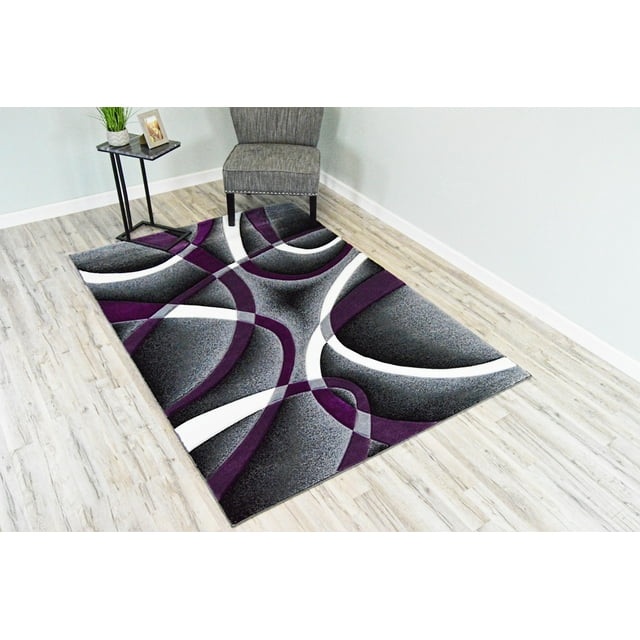 Premium 3D Hand Carved Modern 5x8 5x7 Rug Contemporary 2305 Purple Grey ...