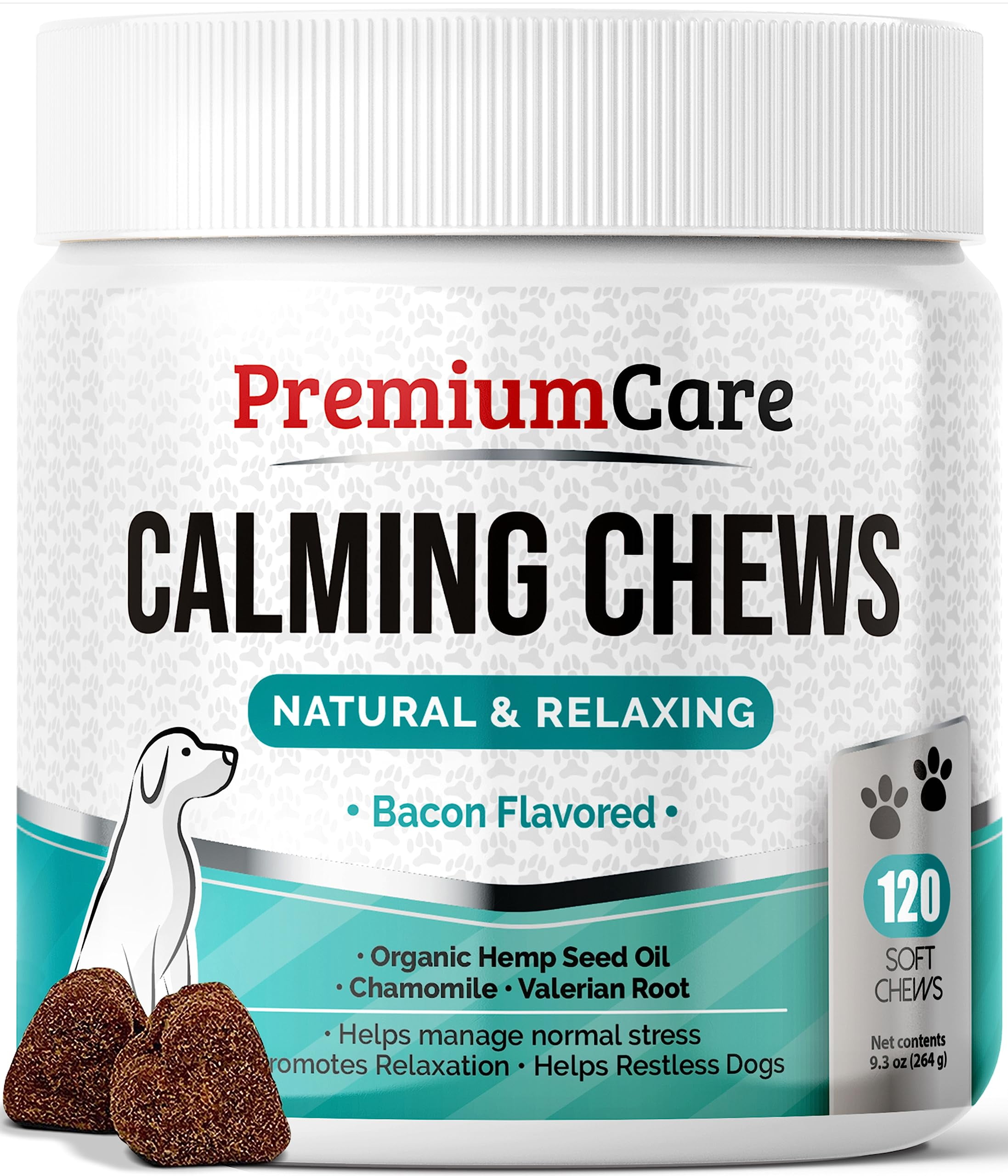 PREMIUM CARE Hemp FEV6 Calming Chews for Dogs, Made in USA - Helps with Dog Anxiety, Separation ...