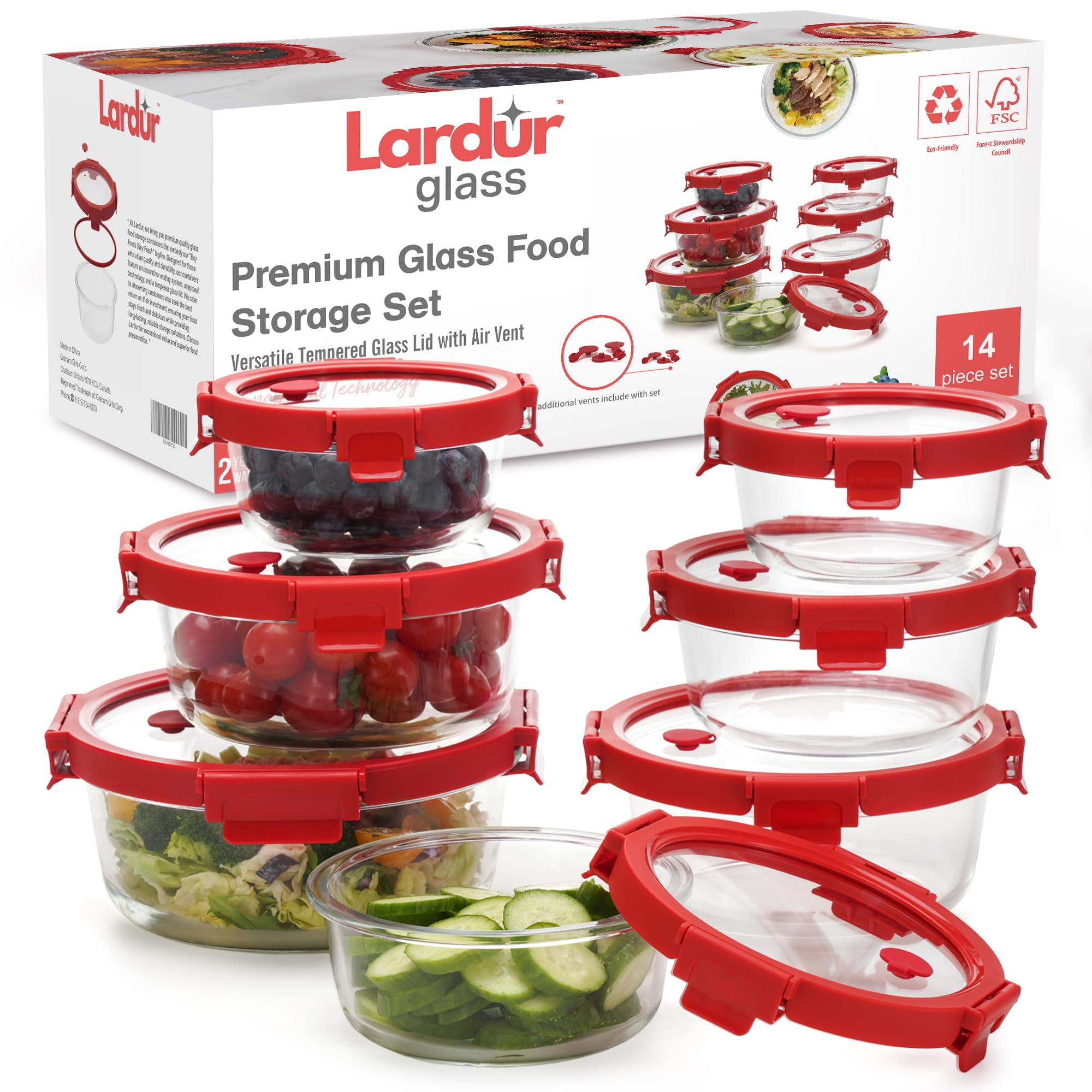 PREMIUM Glass Food Container Set with Glass Lids, Set of 7 - Round ...