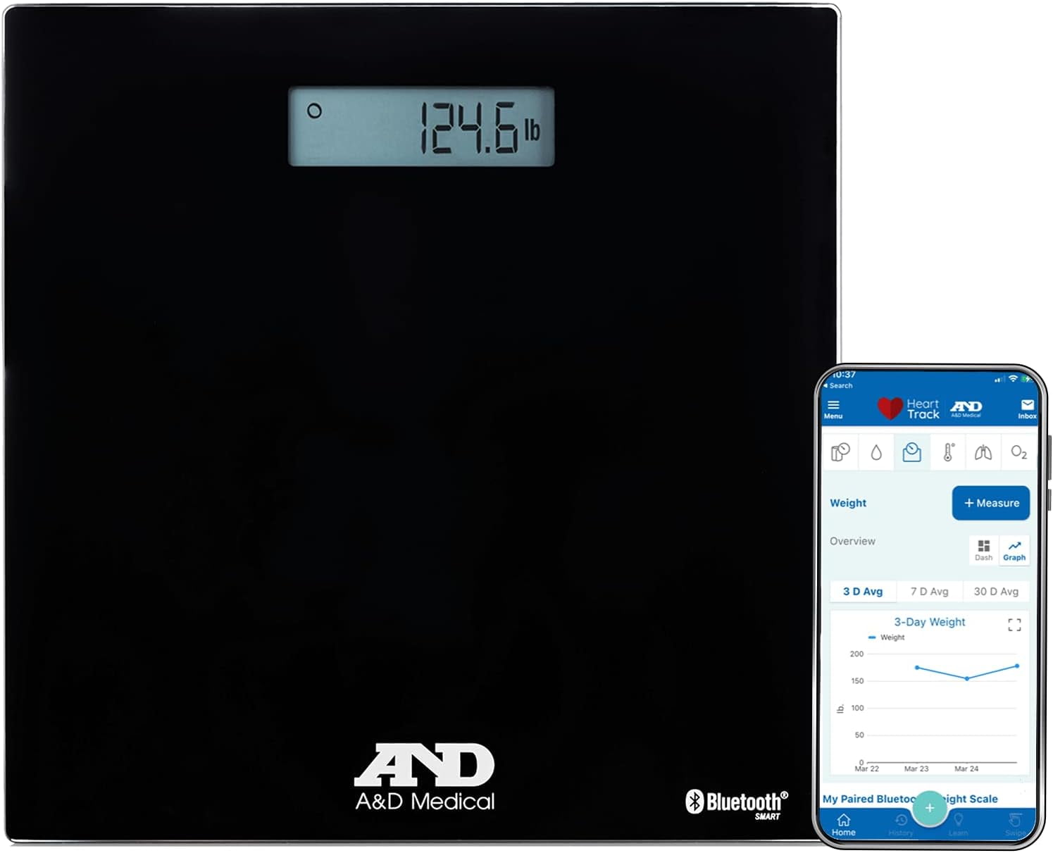 A&D Medical, Wireless Bathroom Scale, UC-352BLE, 450 lbs Capacity ...