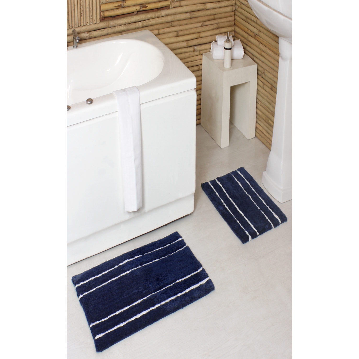 PREMIUS 2 Piece Striped Bath Rug Set, Navy-White - Walmart.com