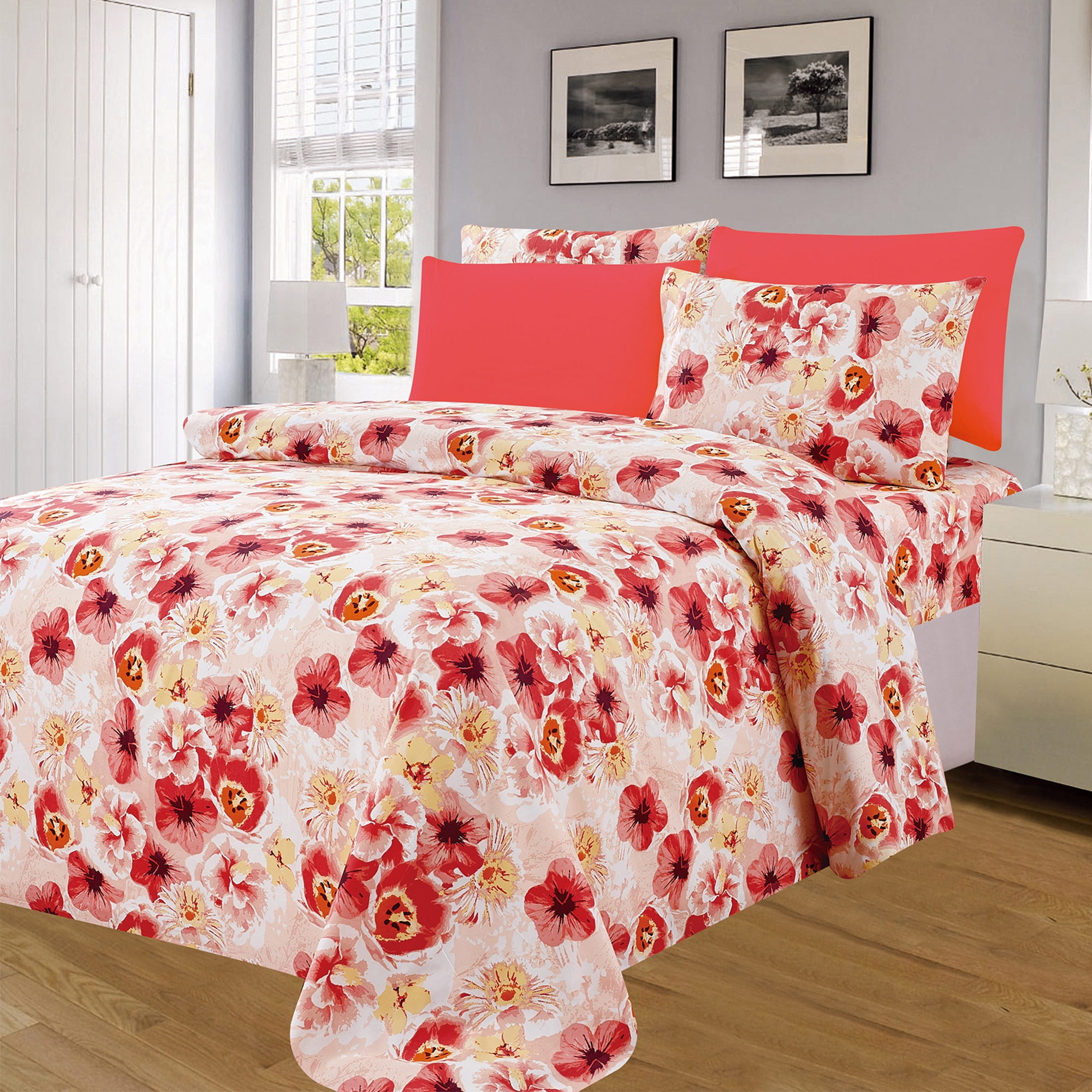 PREMIUS Antonia 4 Piece Wrinkle-Free Microfiber Sheet Set, Red, Twin ...