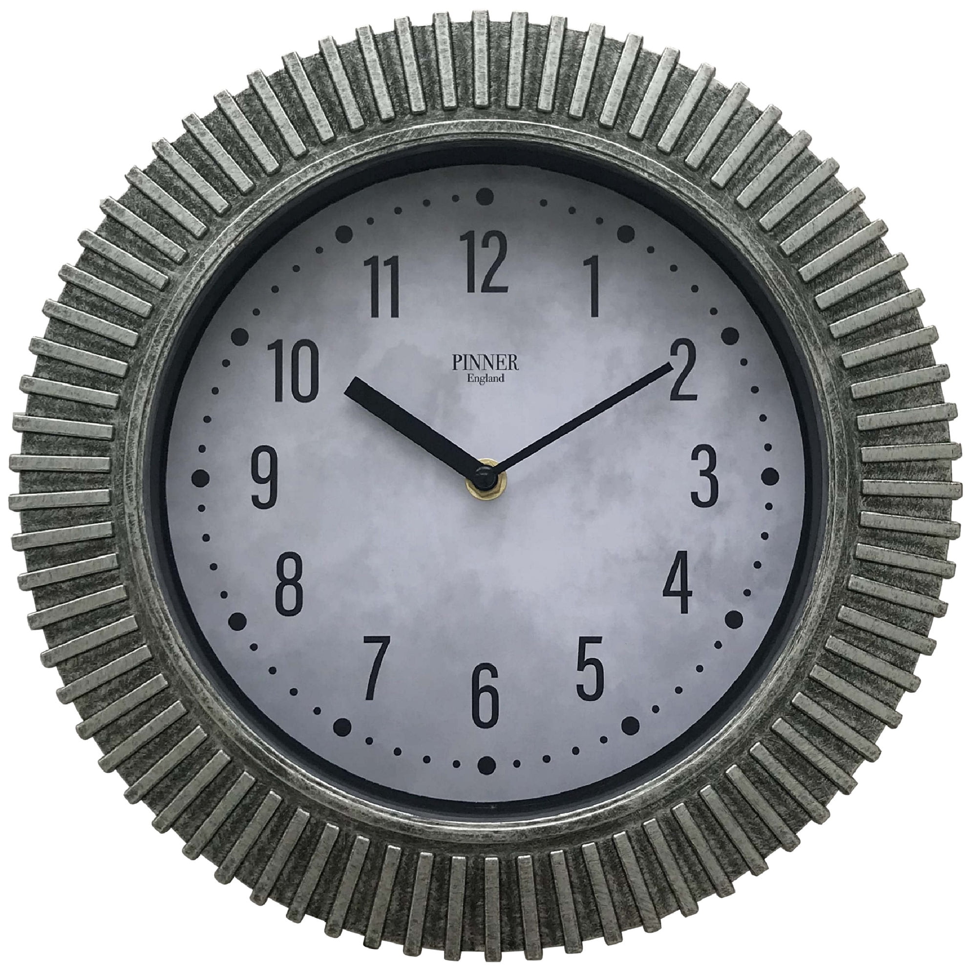 PREMIUS Brushed Round Ridged Analog Wall Clock, Silver, 12 Inches ...