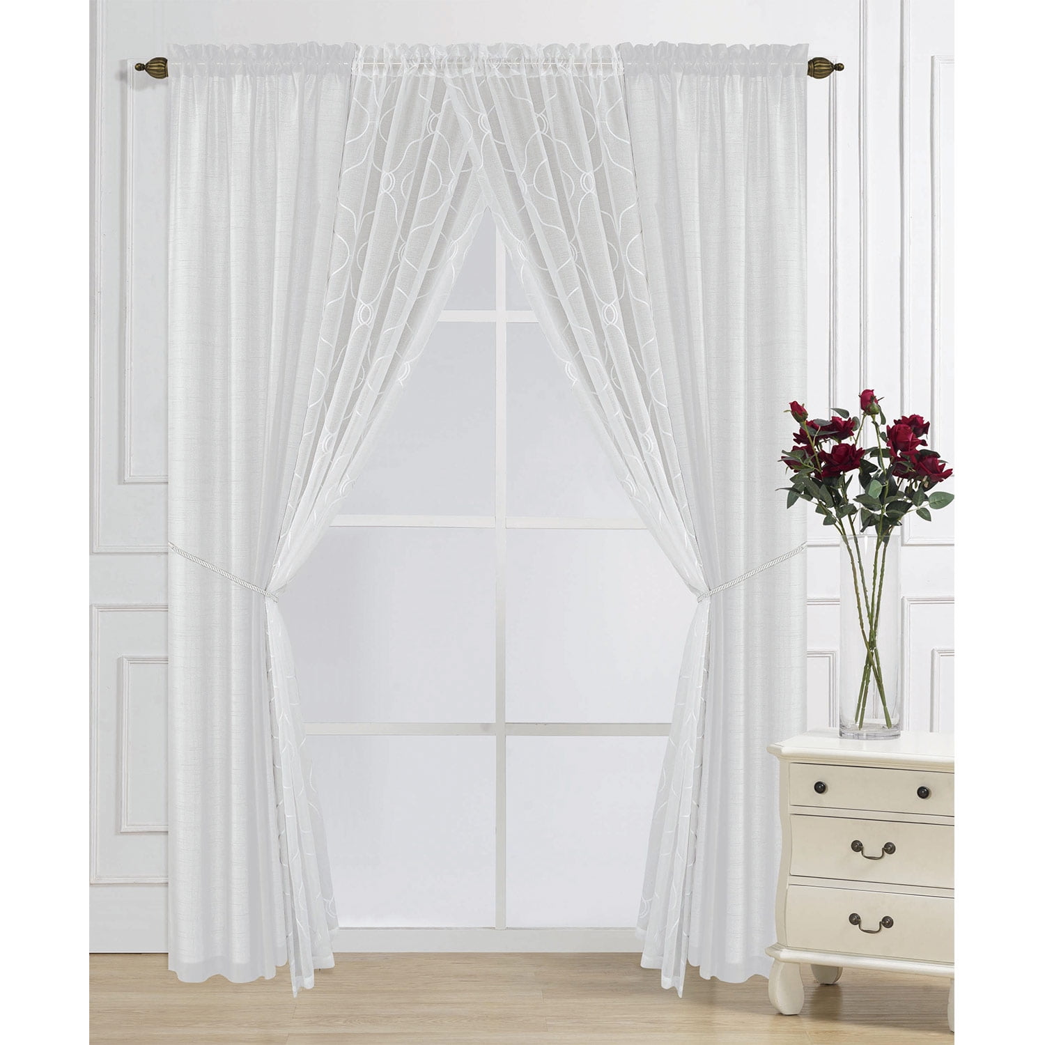 PREMIUS Flame 6 Piece Window Panel Set, White-White - Walmart.com
