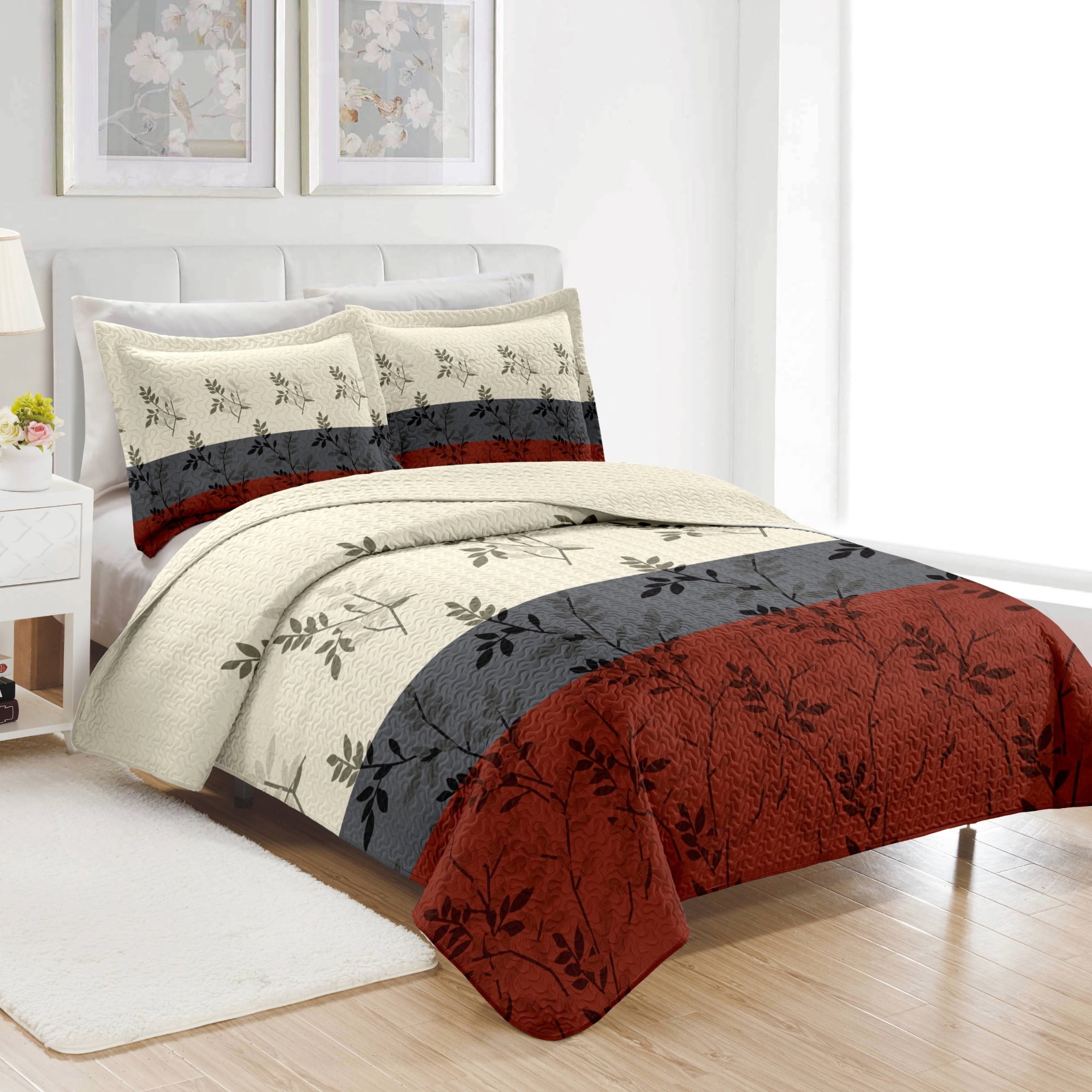 PREMIUS Isabella 3 Piece Microfiber Wrinkle-Free Quilt Set, King ...