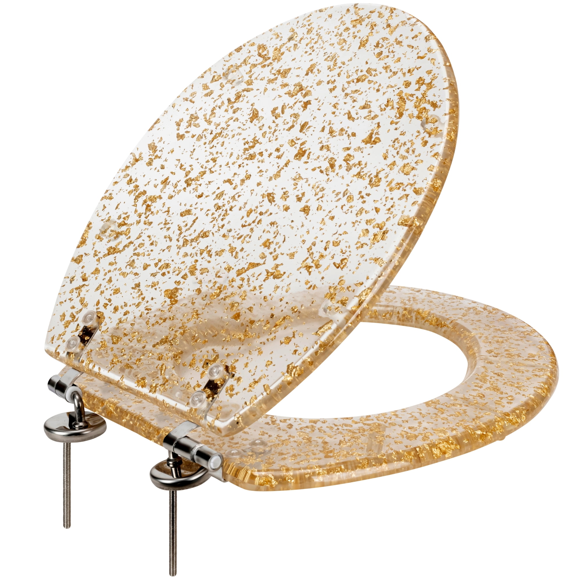 PREMIUS Polyresin Gold Leaf Toilet Seat, Clear, Standard Round, 17 ...