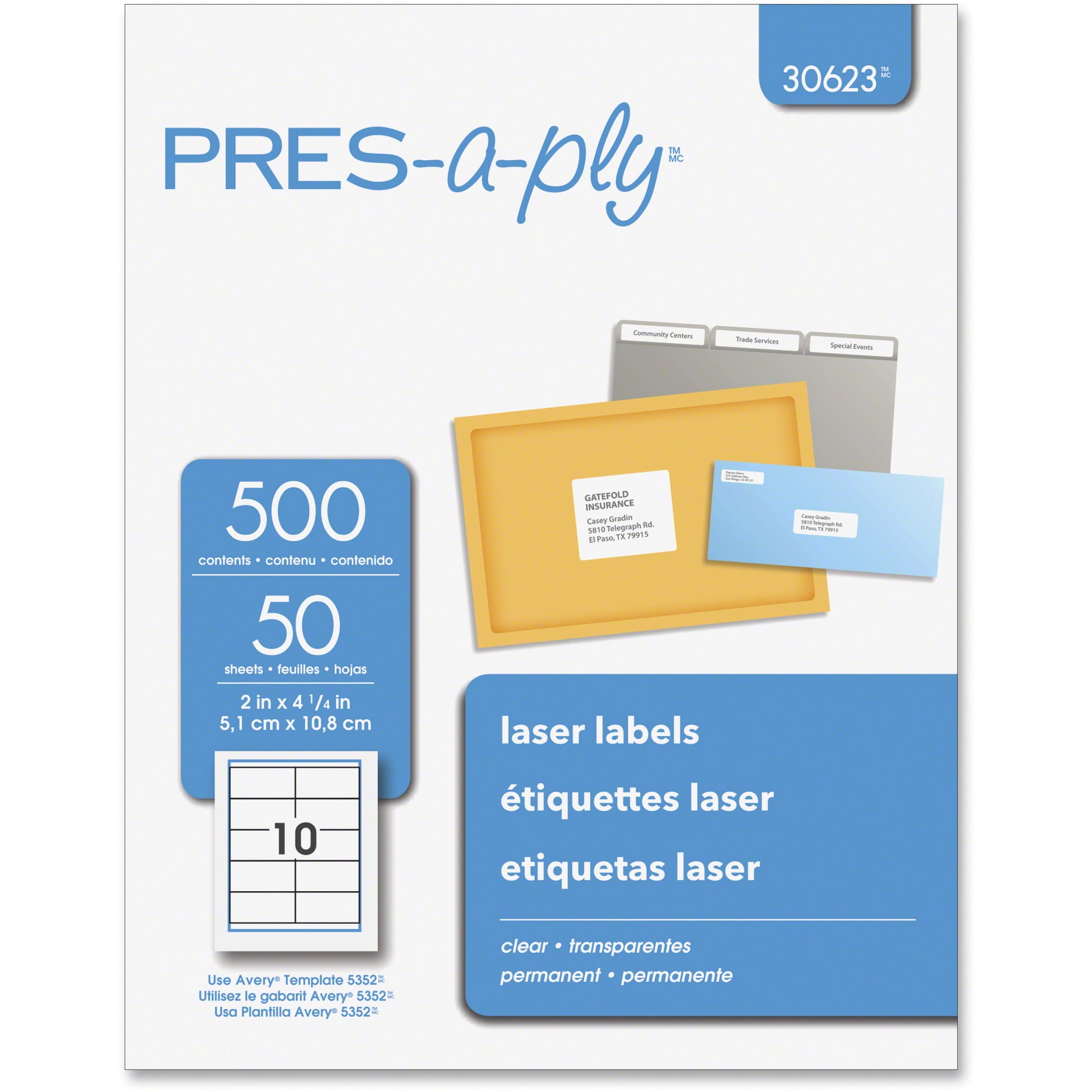 PRES-a-ply Laser Shipping Labels, 2 x 4 1/4, Clear, 500/Box - Walmart.com