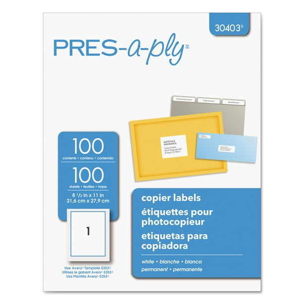 PRES-a-ply White Copier Full-Sheet Labels, 8 1/2 x 11, 100/Box ...