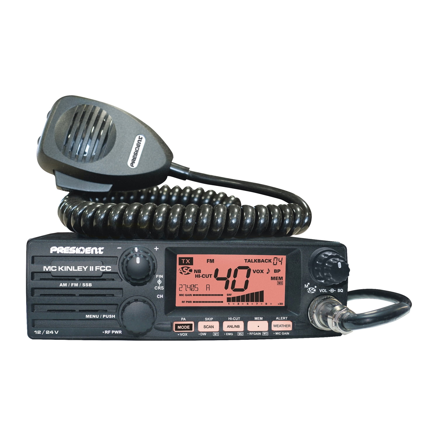 President McKinley II FCC 40-Channel Mobile Weatherband CB Radio, 12/24 ...