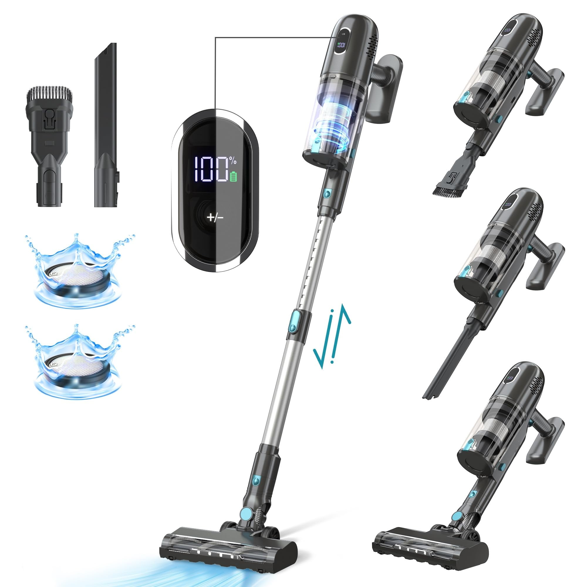 PRETTYCARELIFE Cordless Vacuum Cleaner, 43Kpa Powerful Stick ...