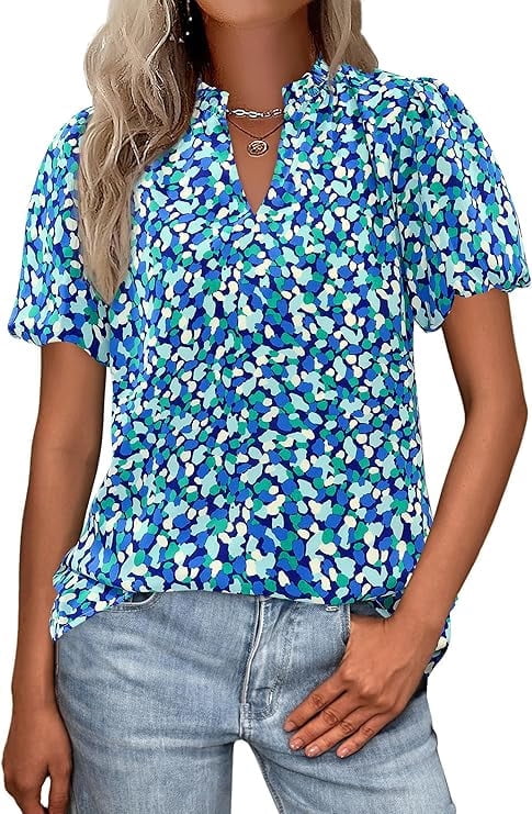 PRETTYGARDEN Boho Short Sleeve Floral Work Blouses for Women Dressy ...