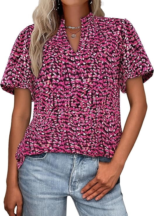 PRETTYGARDEN Boho Short Sleeve Floral Work Blouses for Women Dressy ...