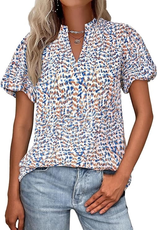PRETTYGARDEN Boho Short Sleeve Floral Work Blouses for Women Dressy ...