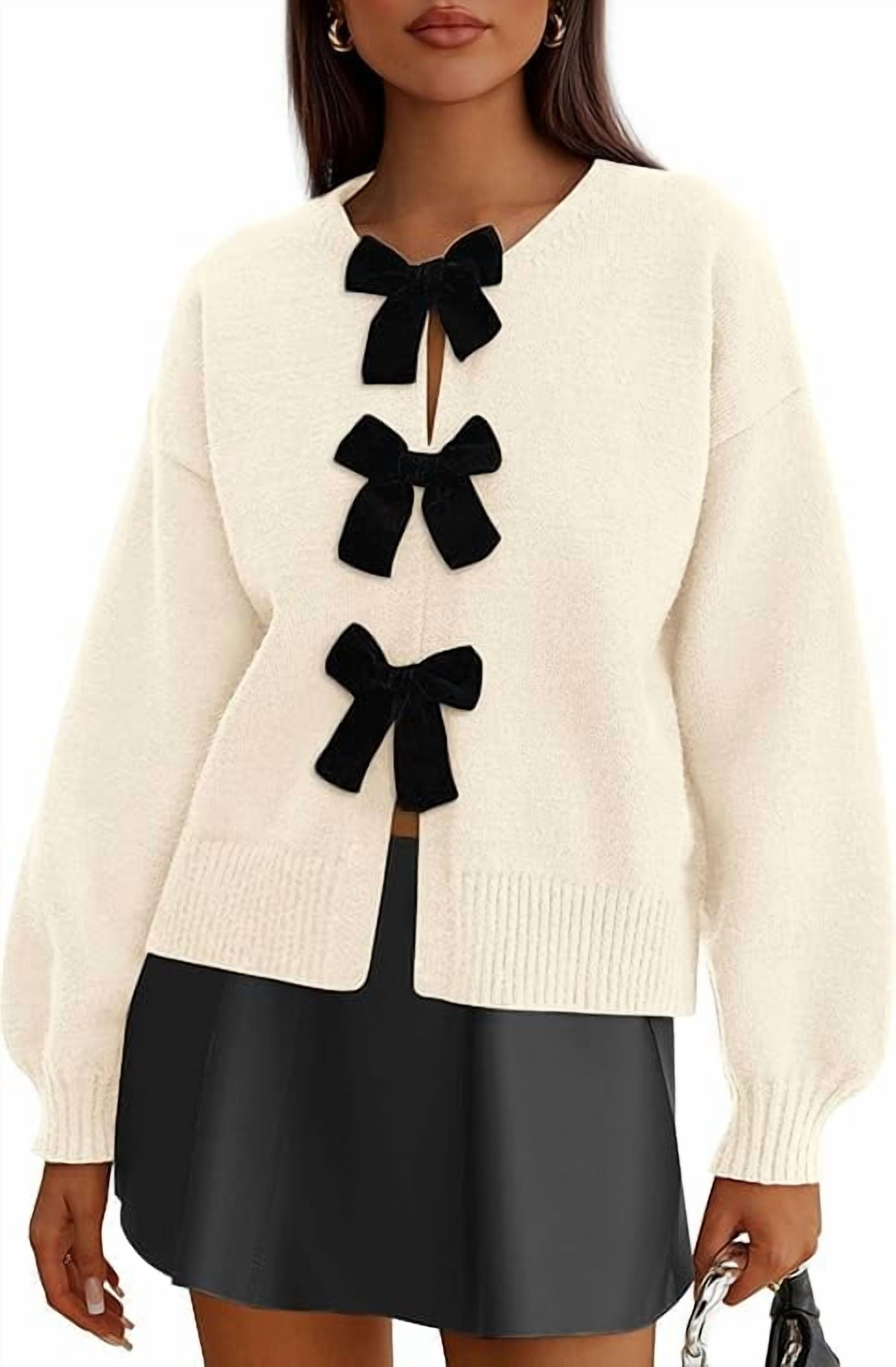 PRETTYGARDEN Cardigan Sweaters for Women Fall Bow Tie Front Long Sleeve ...