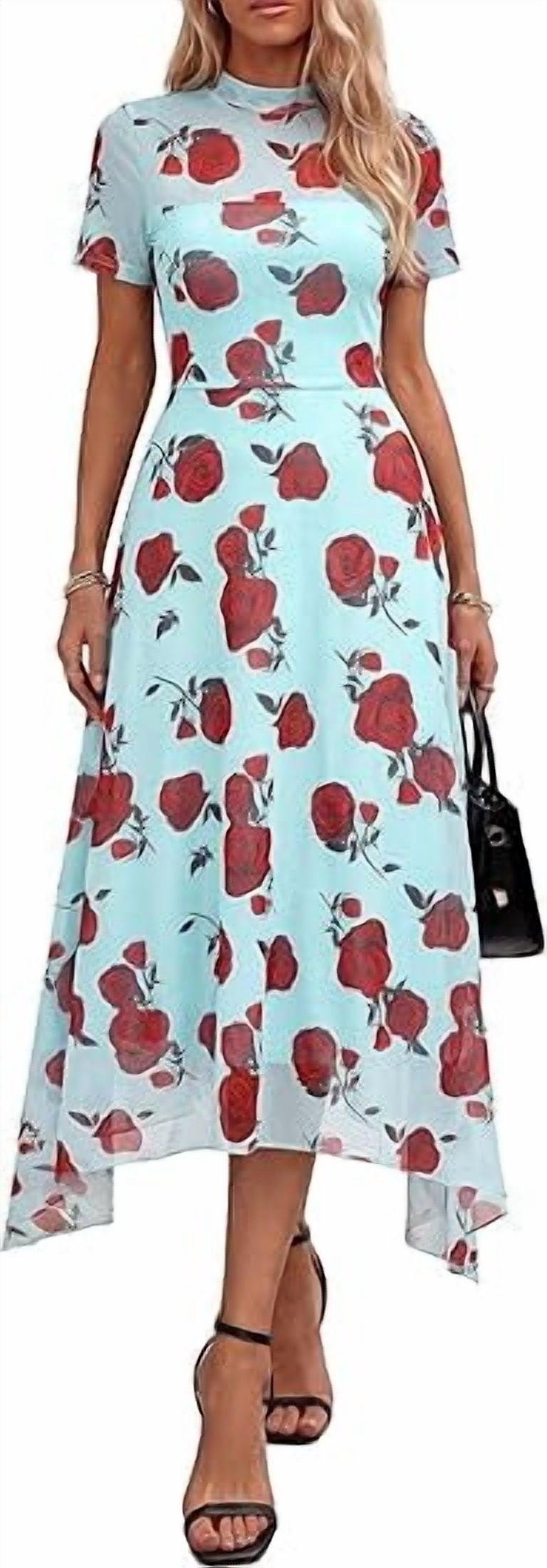 PRETTYGARDEN Cocktail Dresses for Women Summer Short Sleeve Floral Mesh ...