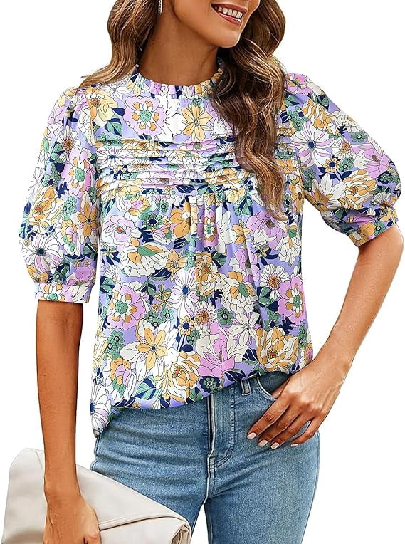PRETTYGARDEN Floral Tops for Women Blouses Dressy Casual Summer Trendy ...