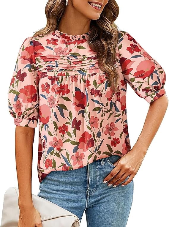 PRETTYGARDEN Floral Tops for Women Blouses Dressy Casual Summer Trendy ...