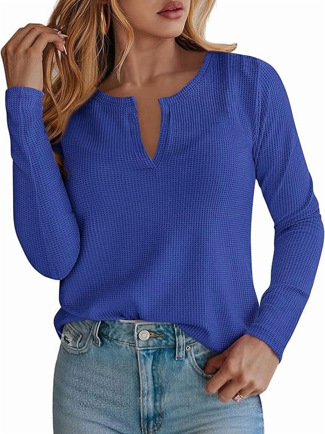PRETTYGARDEN Long Sleeve Shirts for Women Fall V Neck Waffle Basic Tee ...