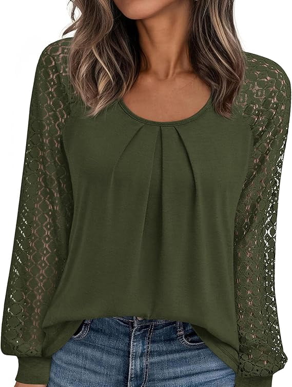 PRETTYGARDEN Long Sleeve Shirts for Women Trendy Lace Tops Dressy ...