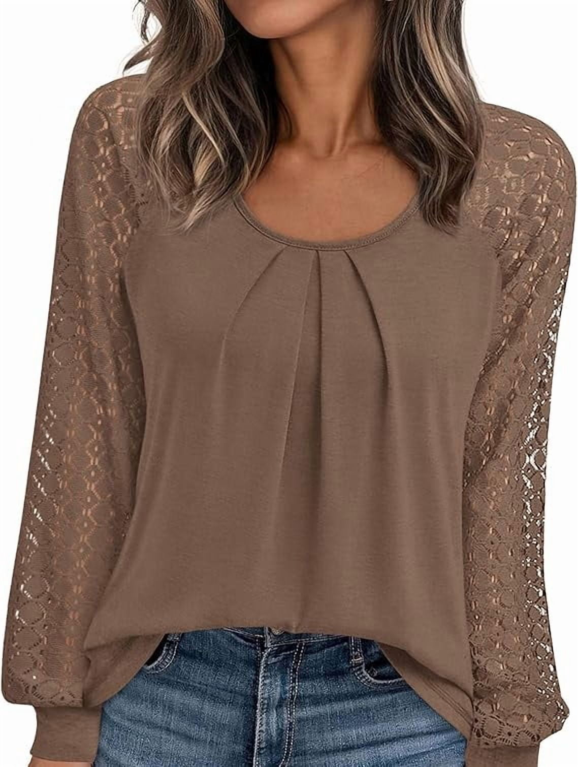 PRETTYGARDEN Long Sleeve Shirts for Women Trendy Lace Tops Dressy ...