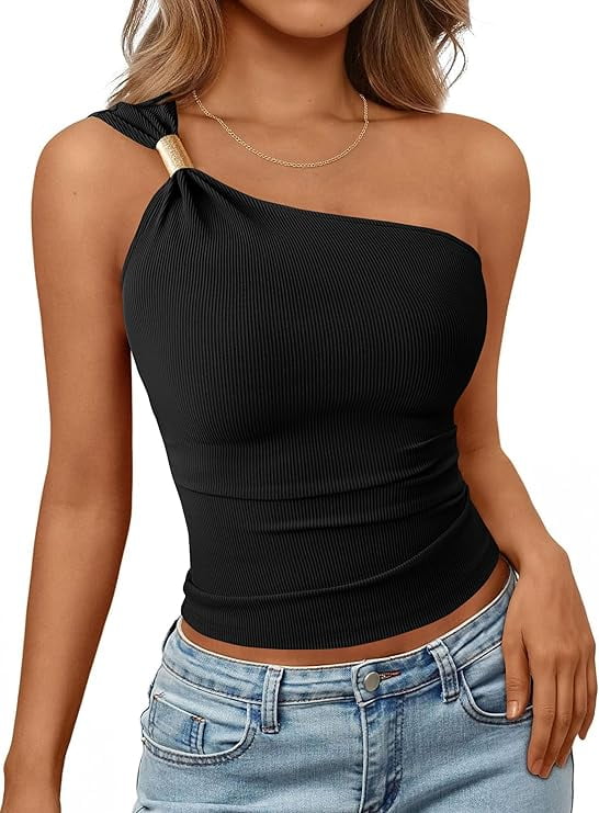 PRETTYGARDEN One Shoulder Going Out Tops for Women Summer Trendy ...