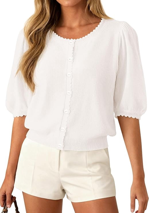 PRETTYGARDEN Puff Short Sleeve Cardigans for Women Lightweight Summer ...