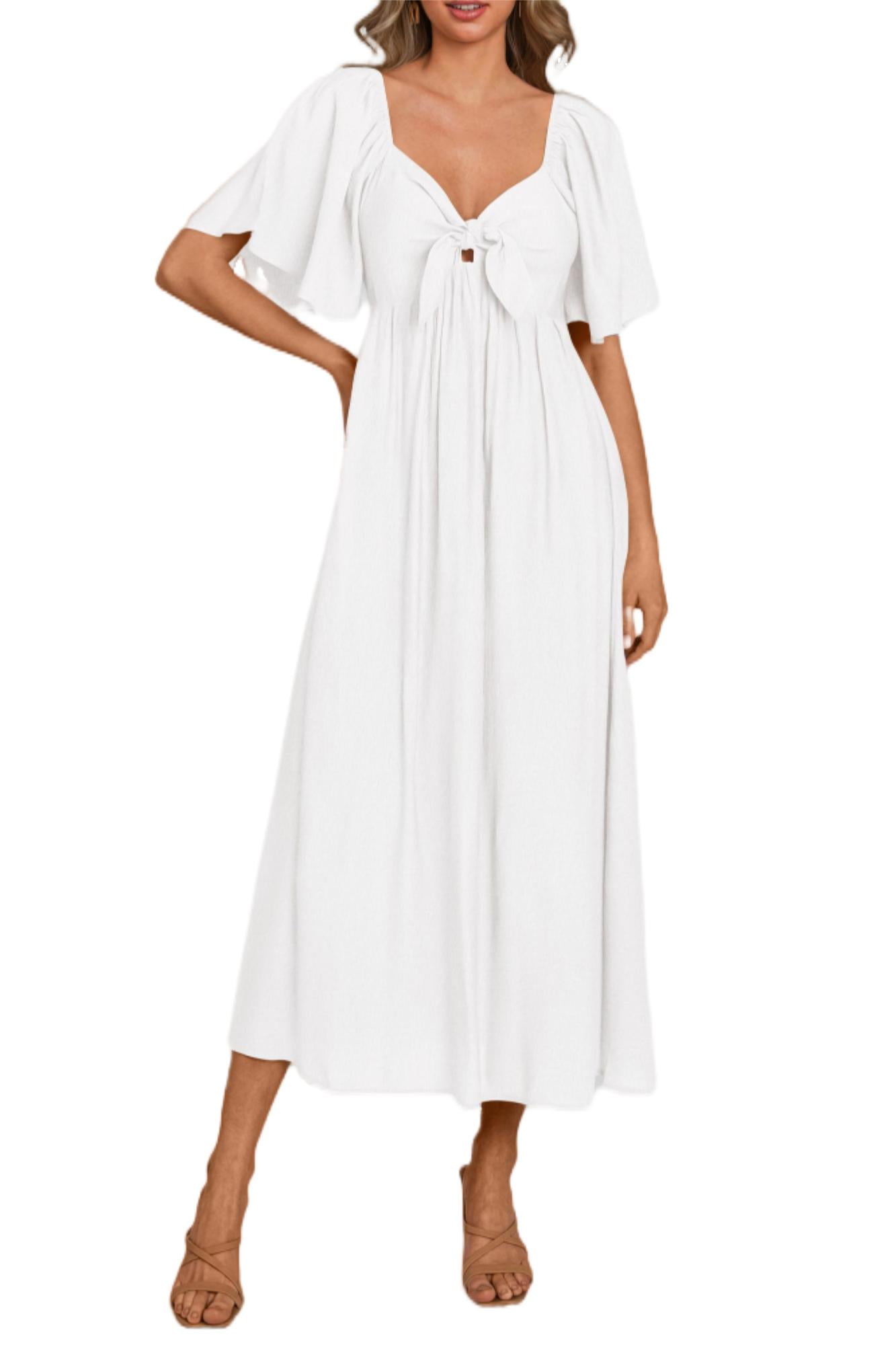 PRETTYGARDEN Summer Dress for Women Casual Short Sleeve Bow Tie V Neck ...