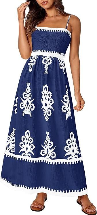 PRETTYGARDEN Summer Dress for Women Floral Sundress Spaghetti Strap ...