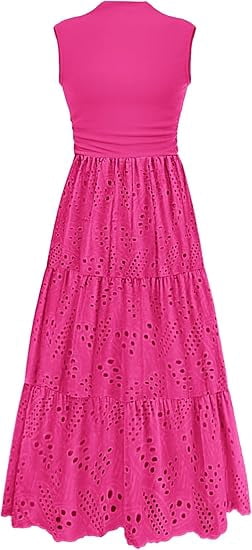 PRETTYGARDEN Summer Dresses for Women Casual Eyelet Sleeveless Wedding ...