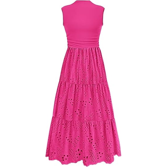 PRETTYGARDEN Summer Dresses for Women Casual Eyelet Sleeveless Wedding ...