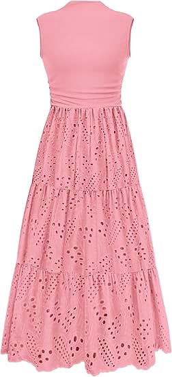 PRETTYGARDEN Summer Dresses for Women Casual Eyelet Sleeveless Wedding ...