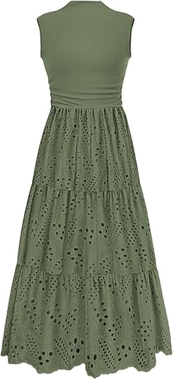 PRETTYGARDEN Summer Dresses for Women Casual Eyelet Sleeveless Wedding ...