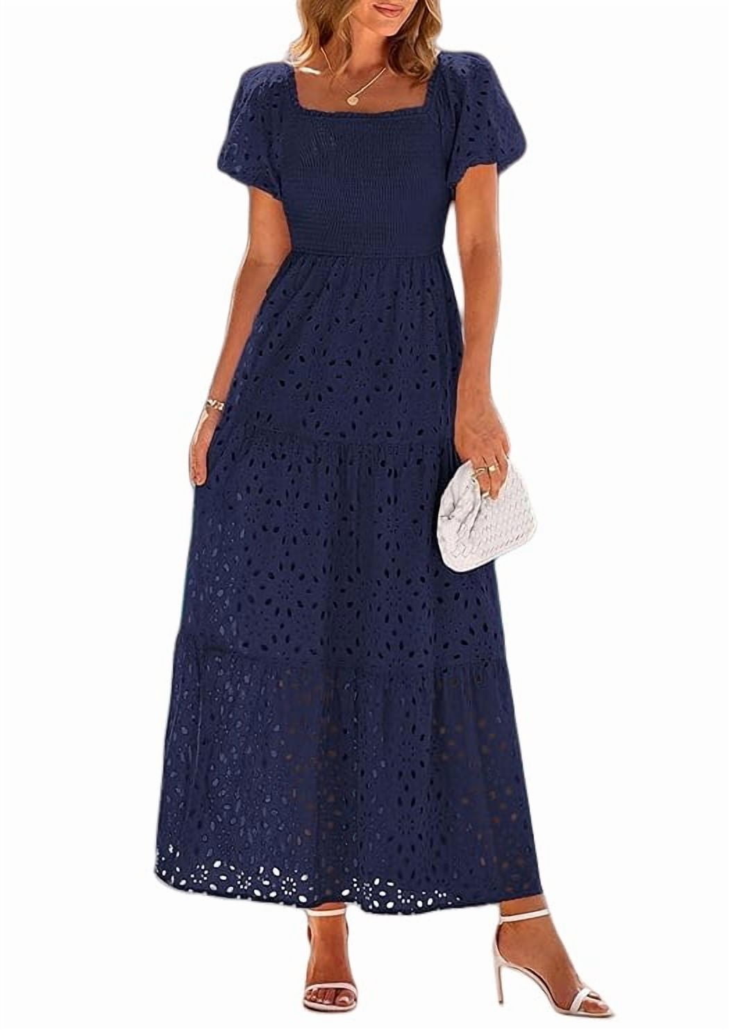 PRETTYGARDEN Summer Dresses for Women Eyelet Square Neck Puff Sleeve ...