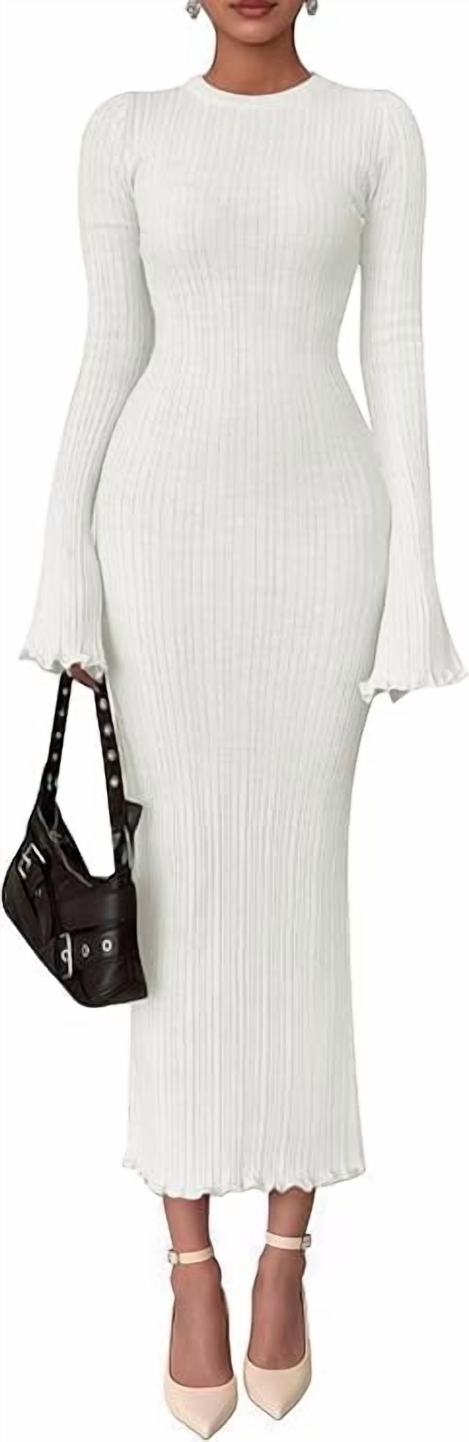 PRETTYGARDEN Sweater Dresses for Women Fall Bell Long Sleeve Crew Neck ...
