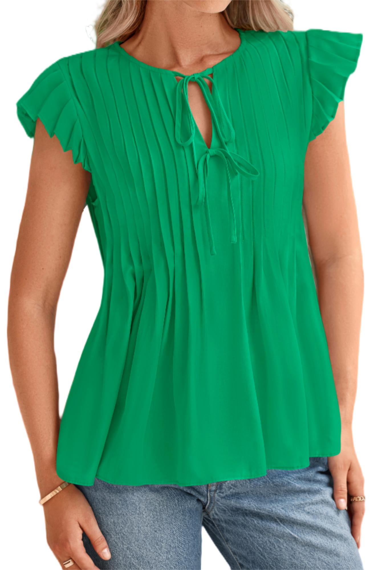 PRETTYGARDEN Women Summer Casual Shirt Resort Outfits Ruffle Cap Sleeve ...