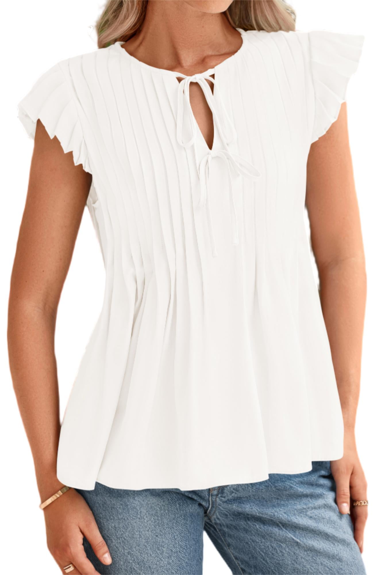 PRETTYGARDEN Women Summer Casual Shirt Resort Outfits Ruffle Cap Sleeve ...