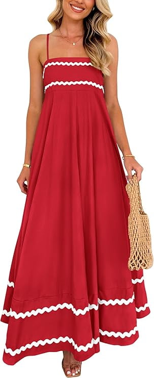 PRETTYGARDEN Women Summer Flowy Maxi Dress Casual Sleeveless Spaghetti Strap Ruffle Beach Long ...