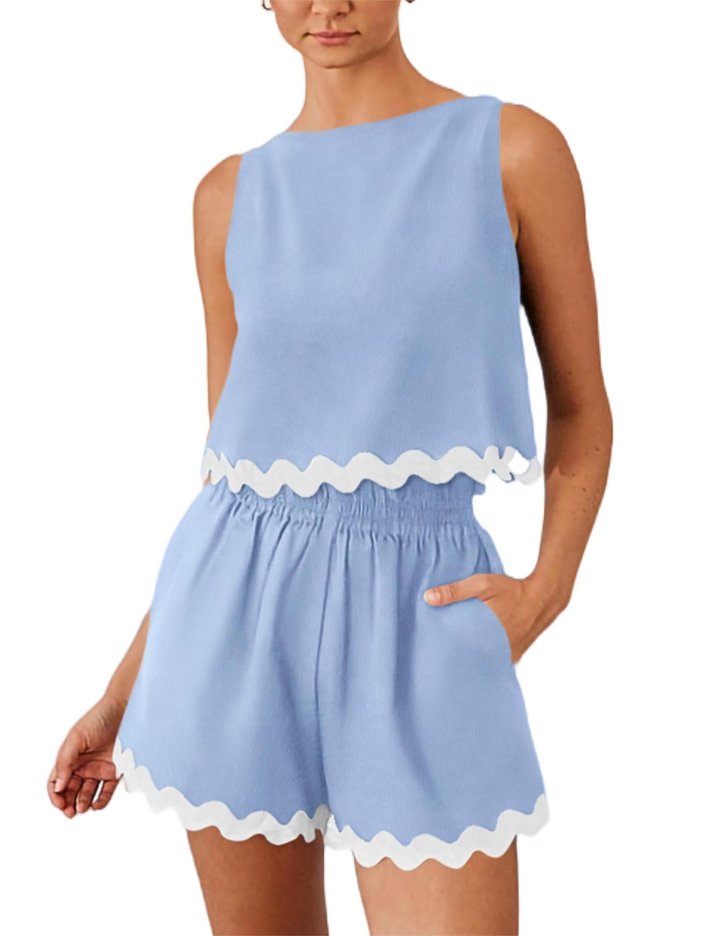 PRETTYGARDEN Women's 2 Piece Beach Vacation Outfits Casual Cropped Tank Top High Waist Shorts ...