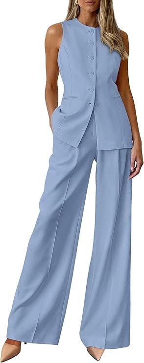 PRETTYGARDEN Women's 2 Piece Sets Summer Work Clothes Sleeveless Blazer ...