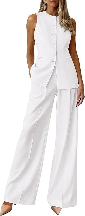 PRETTYGARDEN Women's 2 Piece Sets Summer Work Clothes Sleeveless Blazer ...