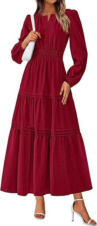 PRETTYGARDEN Women's Elegant Maxi Dresses Long Sleeve V Neck Flowy ...