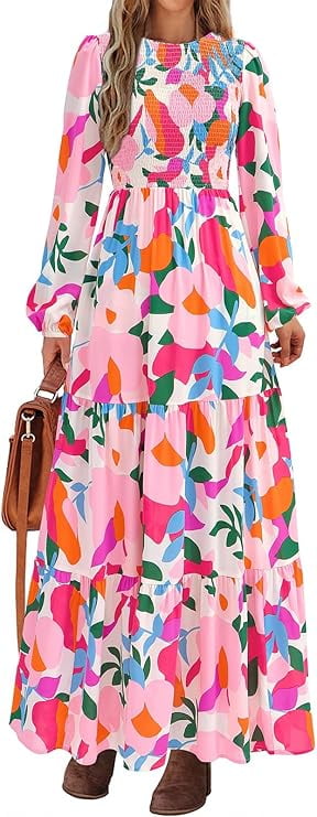 PRETTYGARDEN Women's Fall Dresses Long Sleeve Flowy Casual Floral Maxi ...