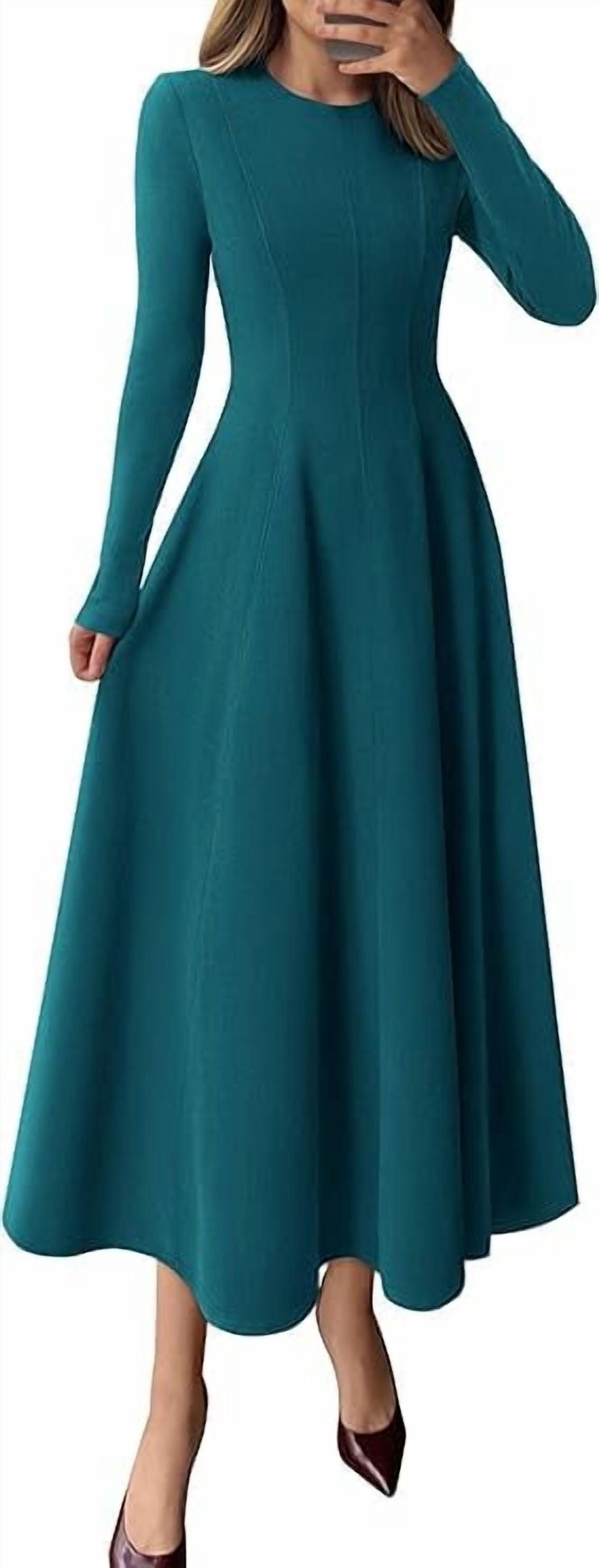 PRETTYGARDEN Women's Fall Long Sleeve Midi Dress Casual Elegant Ruffle ...