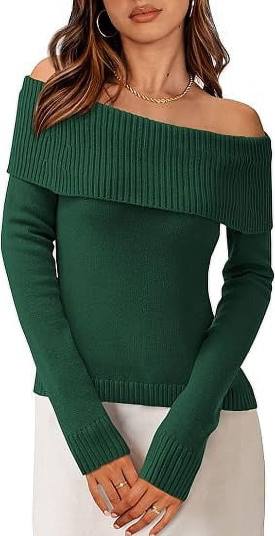 PRETTYGARDEN Women's Fall Off Shoulder Sweaters Y2K Long Sleeve Ribbed ...