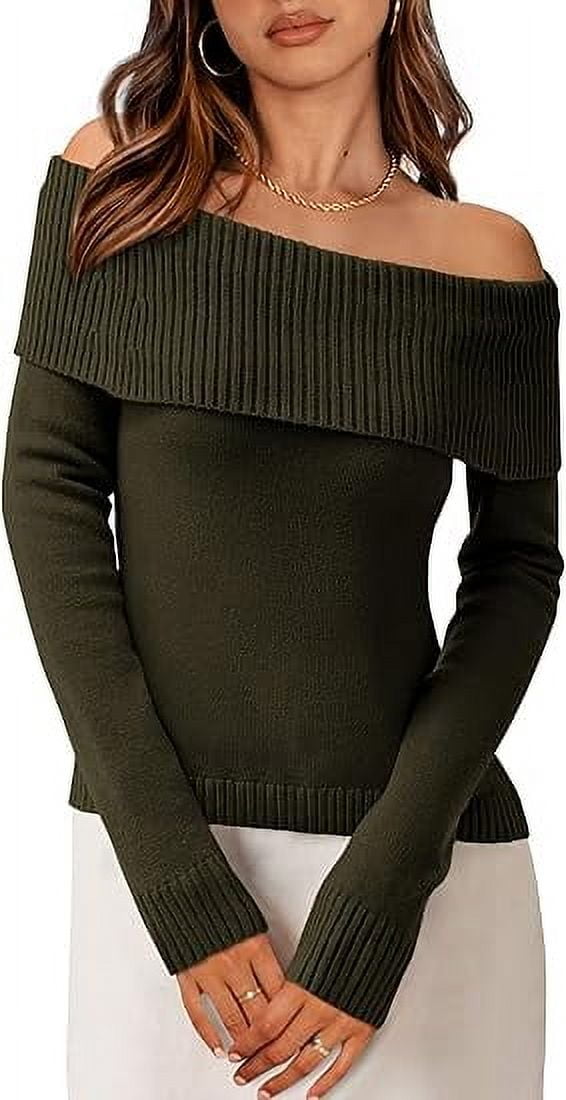 PRETTYGARDEN Women's Fall Off Shoulder Sweaters Y2K Long Sleeve Ribbed ...