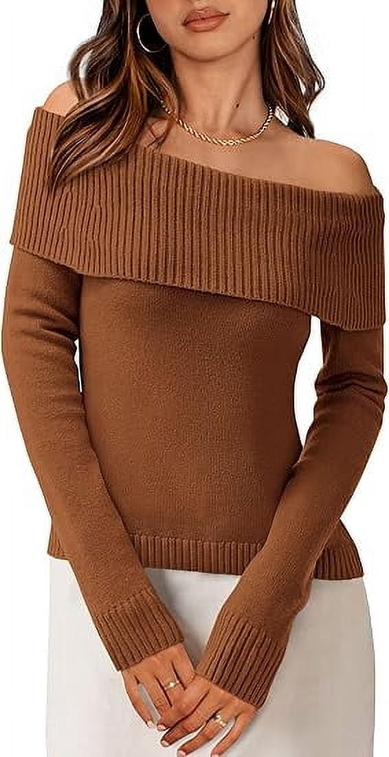 PRETTYGARDEN Women's Fall Off Shoulder Sweaters Y2K Long Sleeve Ribbed ...