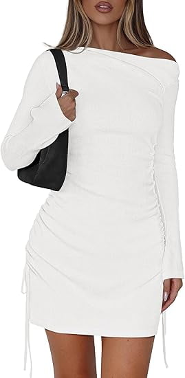 PRETTYGARDEN Women's Fall Off The Shoulder Dresses Casual Long Sleeve ...