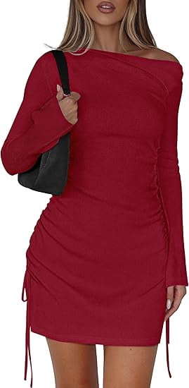 PRETTYGARDEN Women's Fall Off The Shoulder Dresses Casual Long Sleeve ...